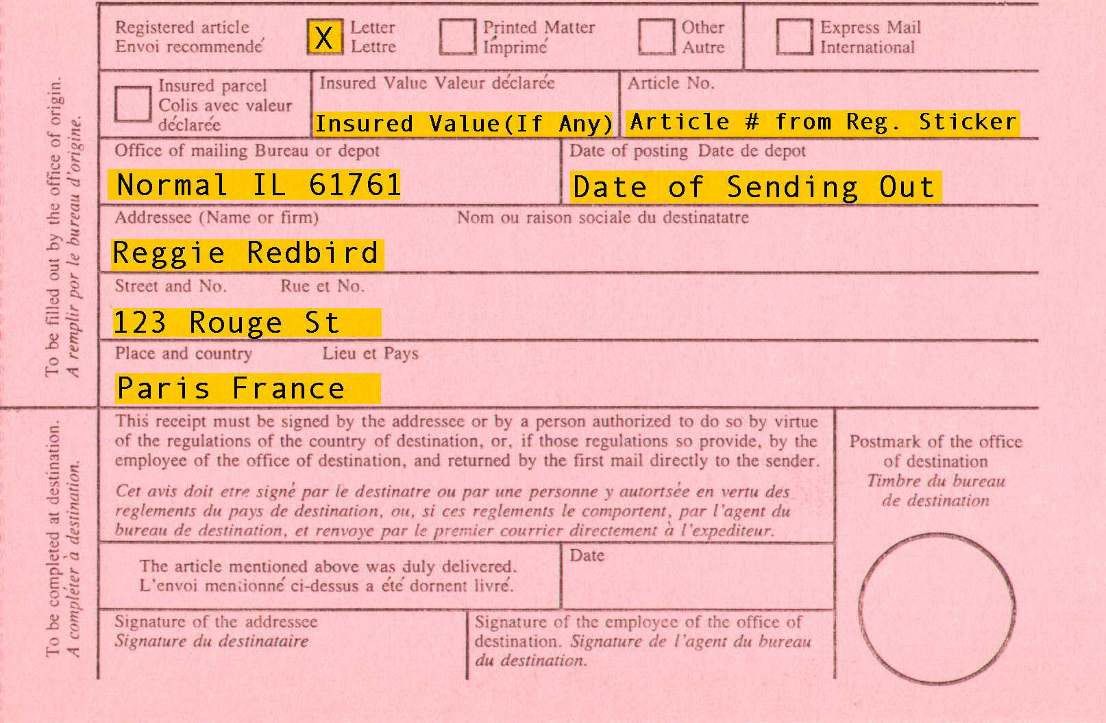 Registered Mail Information Registered Mail Information